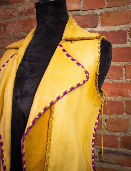 Vintage Leather Vest with Purple Stitching 70s Tan Small – Black Shag ...