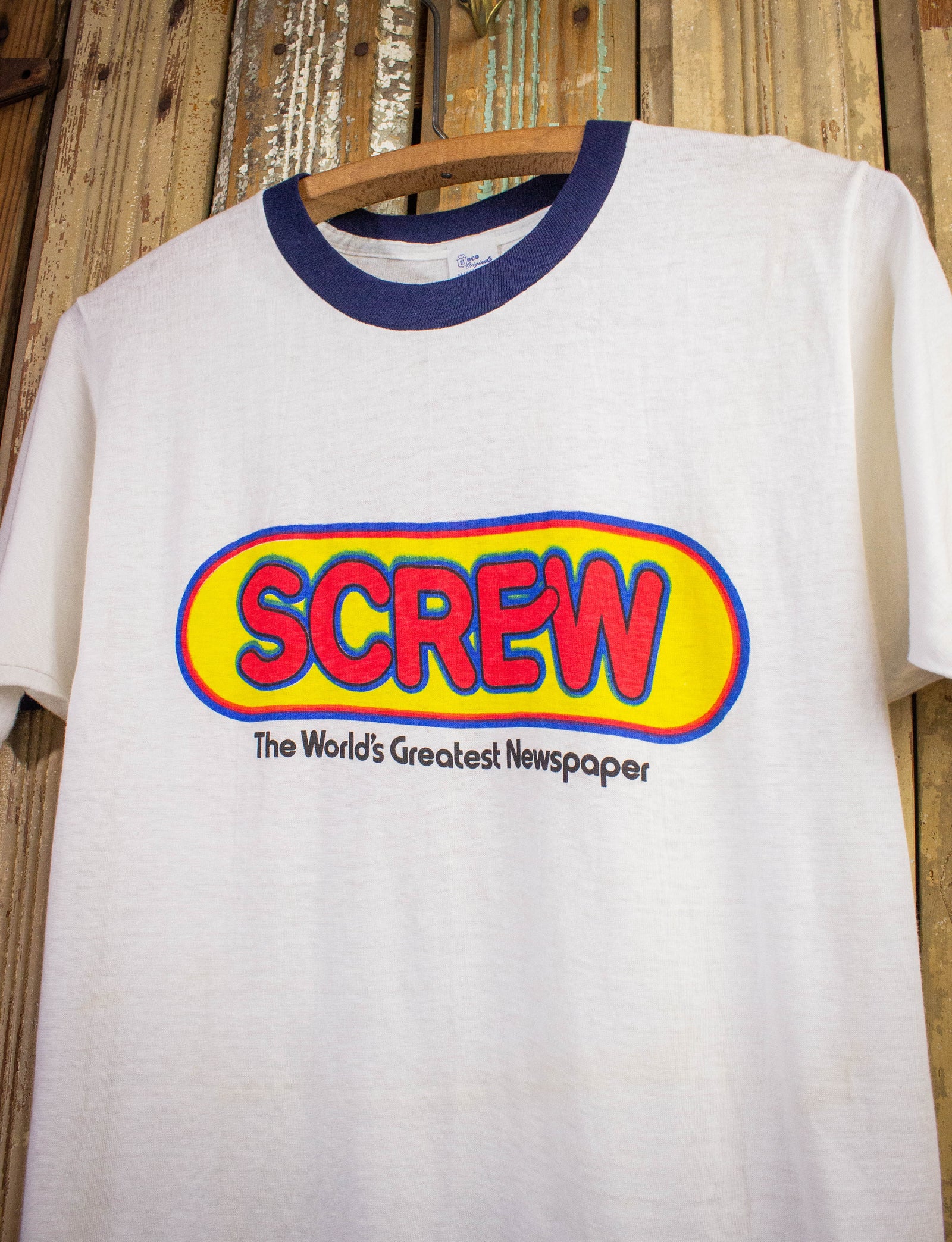 Vintage Screw Newspaper Graphic Ringer T Shirt 70s White Small – Black ...