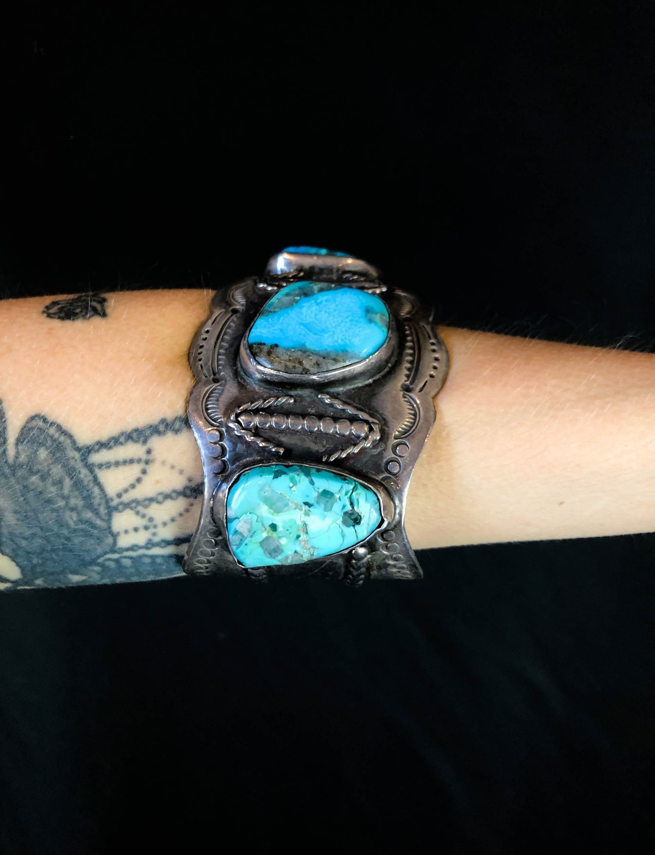 Vintage Sterling Silver Triple Turquoise Cuff Bracelet – Black Shag Vintage