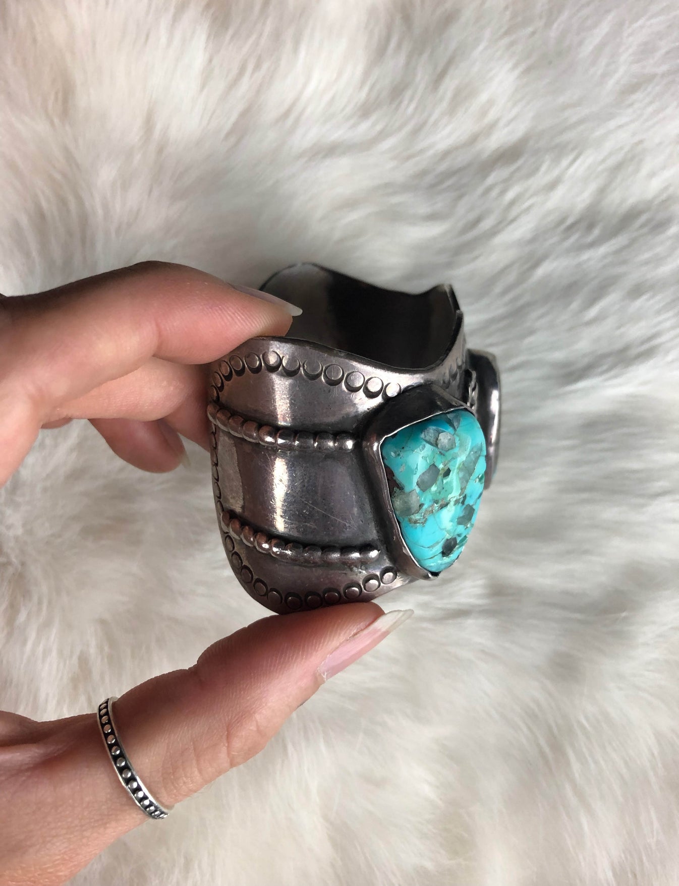 Vintage Sterling Silver Triple Turquoise Cuff Bracelet – Black Shag Vintage