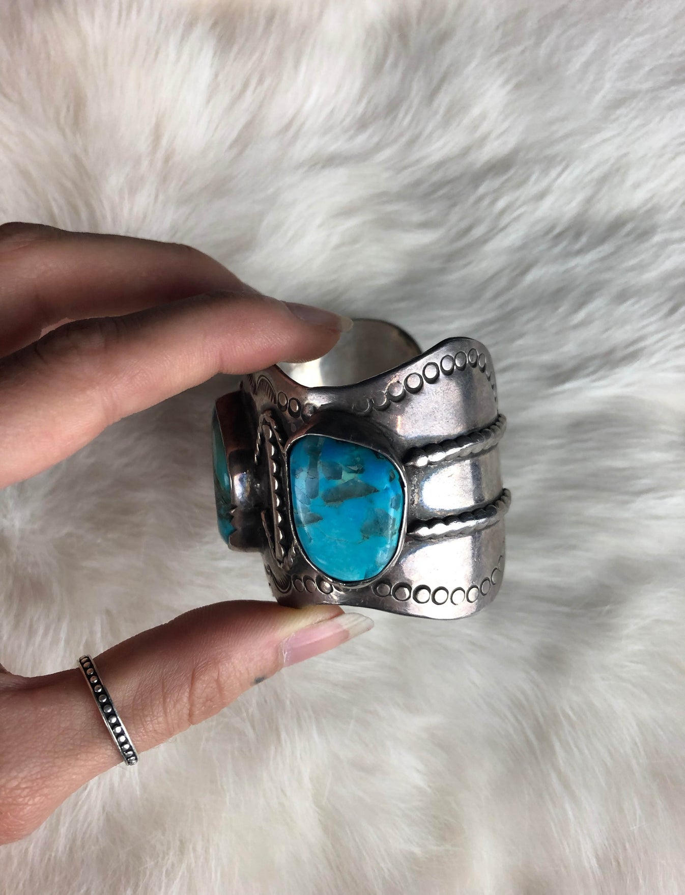Vintage Sterling Silver Triple Turquoise Cuff Bracelet – Black Shag Vintage