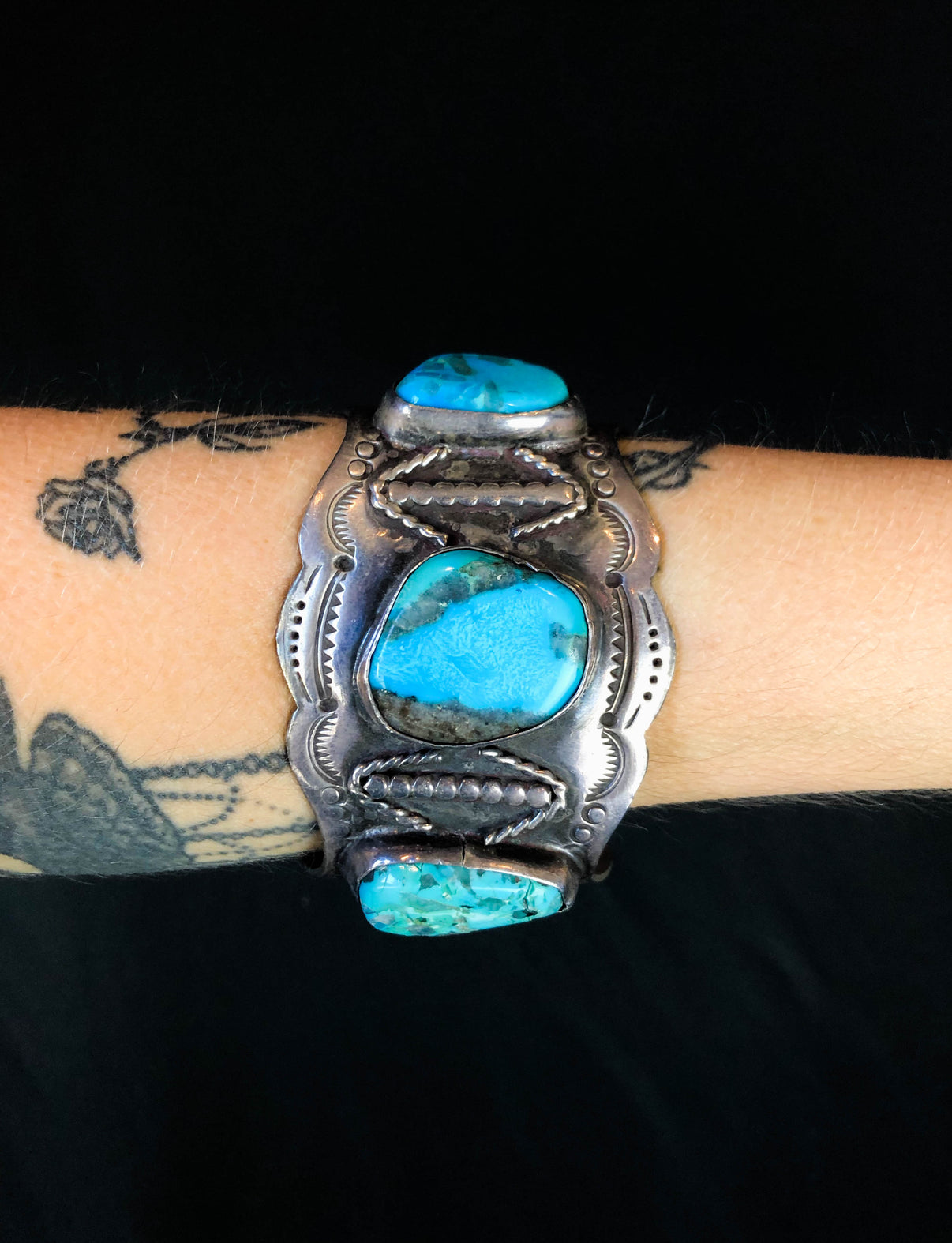 Vintage Sterling Silver Triple Turquoise Cuff Bracelet – Black Shag Vintage